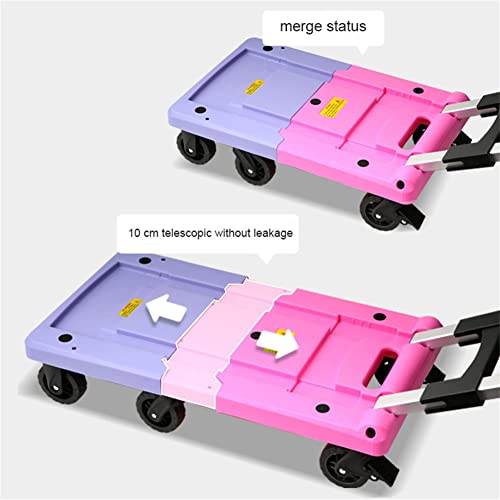 Collapsible Trolley, Aluminum Folding Cart with Wheels,Platform Truck Compact Flatbed Cart for Warehouse, Restaurant, Shops Factories and Home,Pink