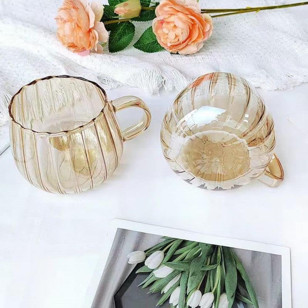 RYUHYF Mug Cup, Glass Cup,Coffee Cup,Tea Cup,Juice Cup, Petal Cup,350ml,Set of 1(Amber)