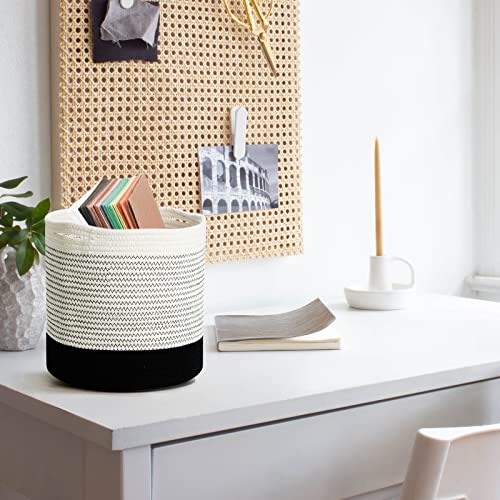 Gumcoly Jute Cotton Rope Plant Basket 8" Small Planter Basket for Up to 7" Planter Round Woven Basket Decorative Flower Pot Storage Organizer Home Decor White