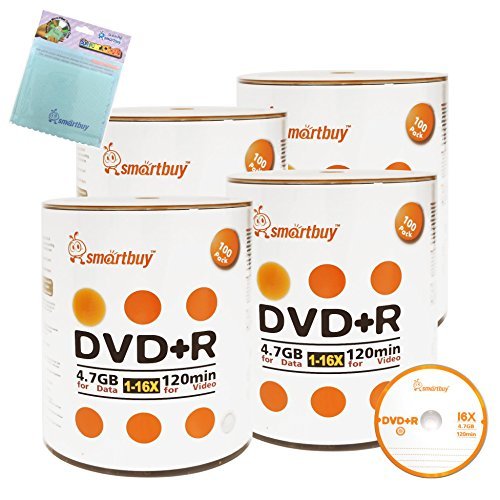 Smartbuy 400-disc 4.7GB/120min 16x DVD+R Logo Top Blank Media Record Disc + Free Micro Fiber Cloth