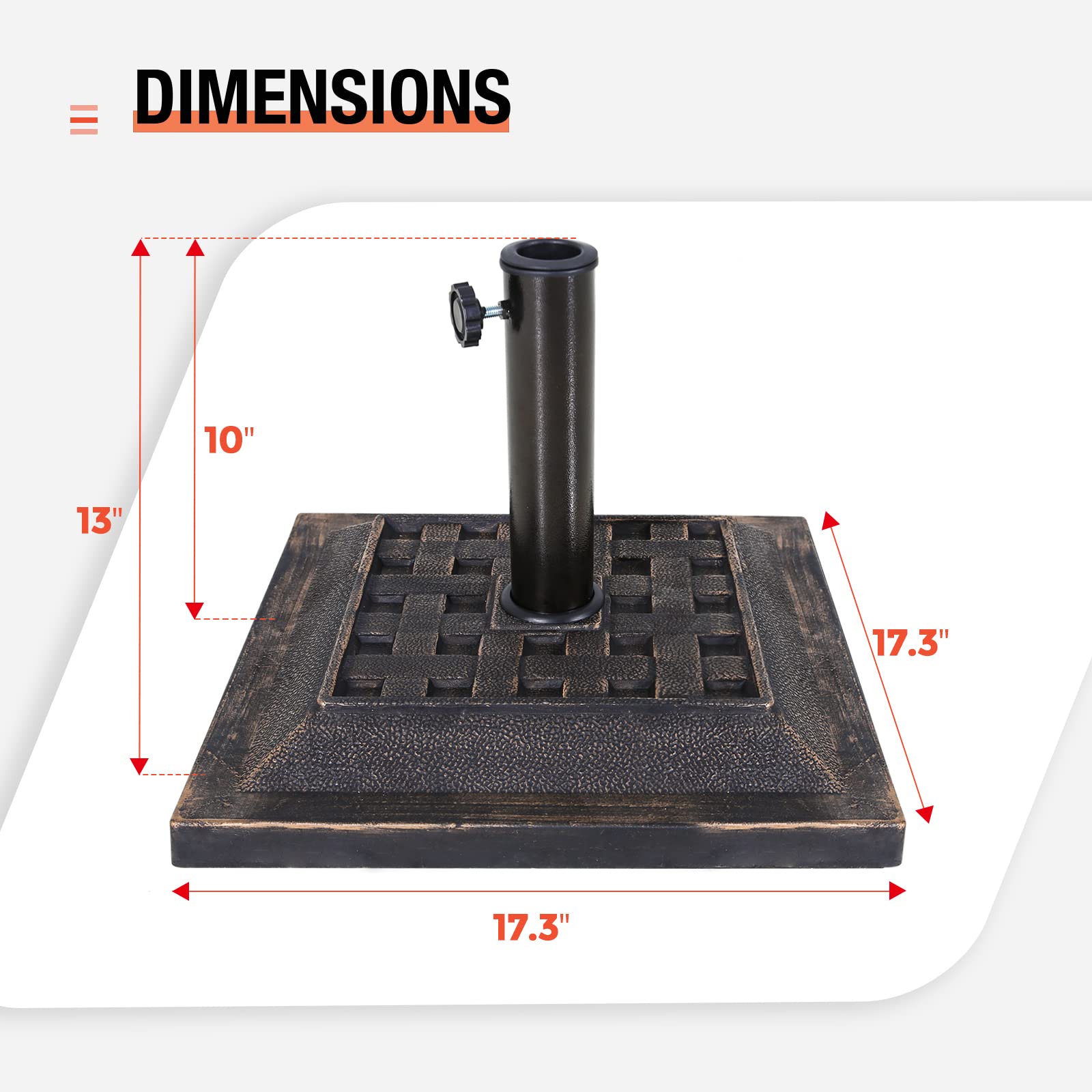 COOS BAY 27 lbs 17.3 inch Outdoor Heavy Duty Square Antiqued Resin Umbrella Base Stand for Patio, Garden, Lawn, Bronze…
