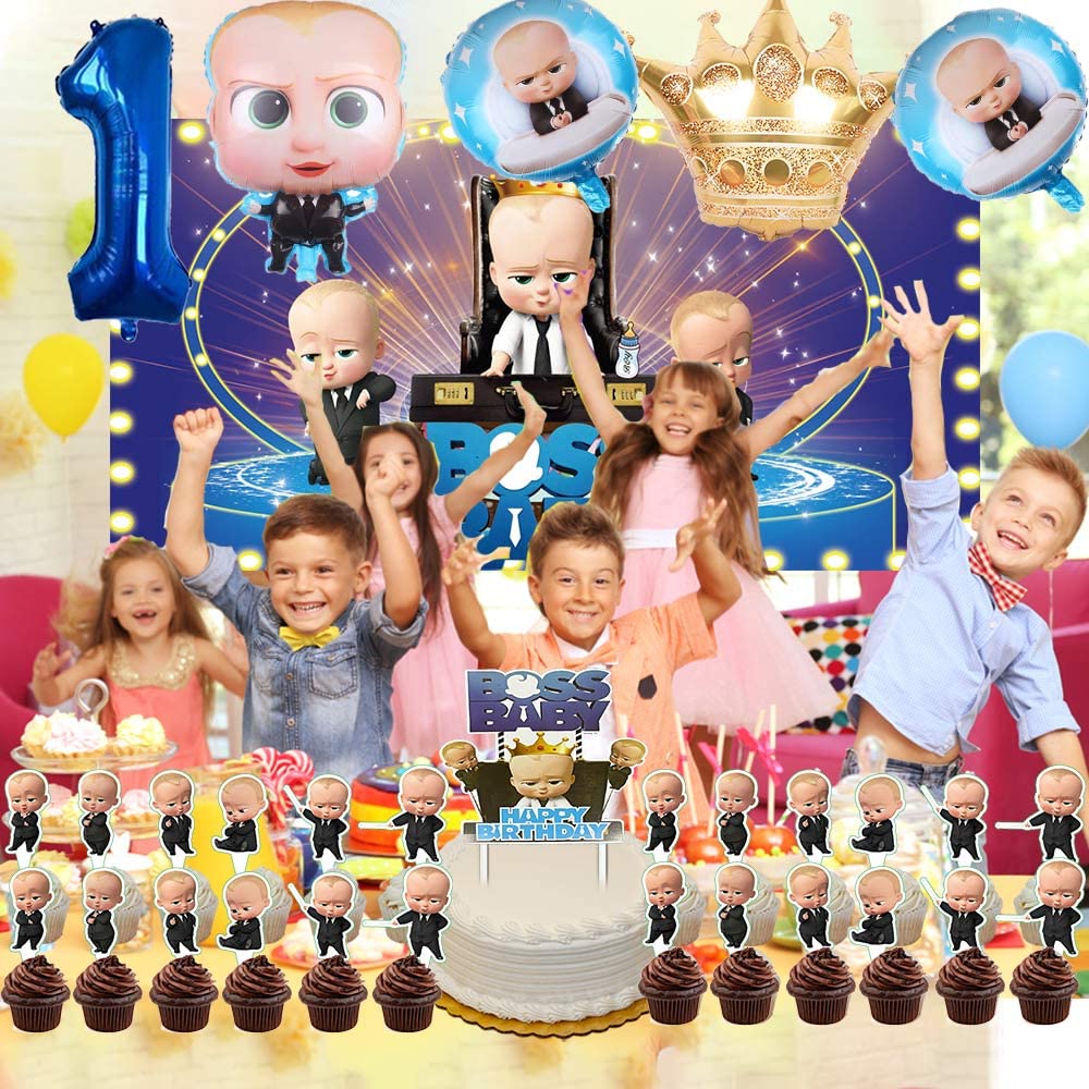 Boss Baby Party Supplies 1st First White Boys Birthday Decorations Backdrop 1 Year Decor