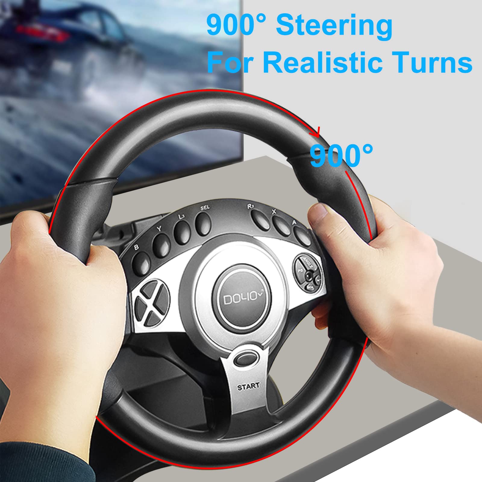 NBCP Steering Wheel Universal Usb Car Sim 270/900 degree Race Steering Wheel with pedal Pedals And Shifter Bundle for Xbox One,Xbox Series X/S,PS4,PS3