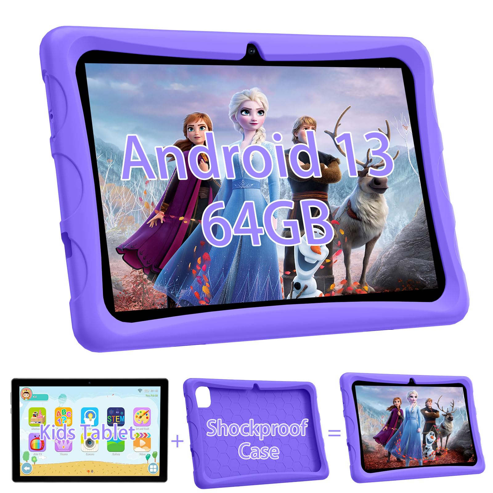 COLORROOM Android 13 Tablet for Kids 10inch Kids Tablet 64GB 512GB Expand Parental Controls, Learning & Play, Dual Camera, WiFi, Bluetooth, 1280 * 800 Touch Screen, Games Tableta with YouTube