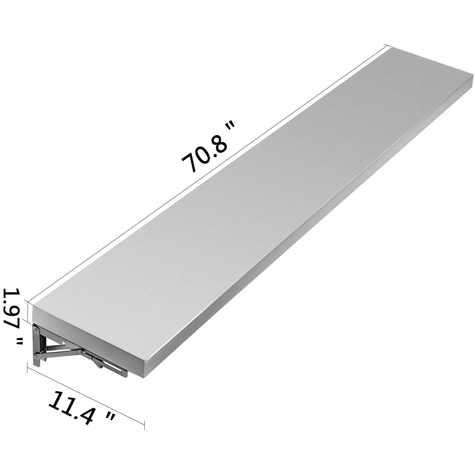 Happybuy Concession Shelf 70.8L x 11.4W Inch with Stainless Steel Frame and Surface Board for Food Trailer Serving Window