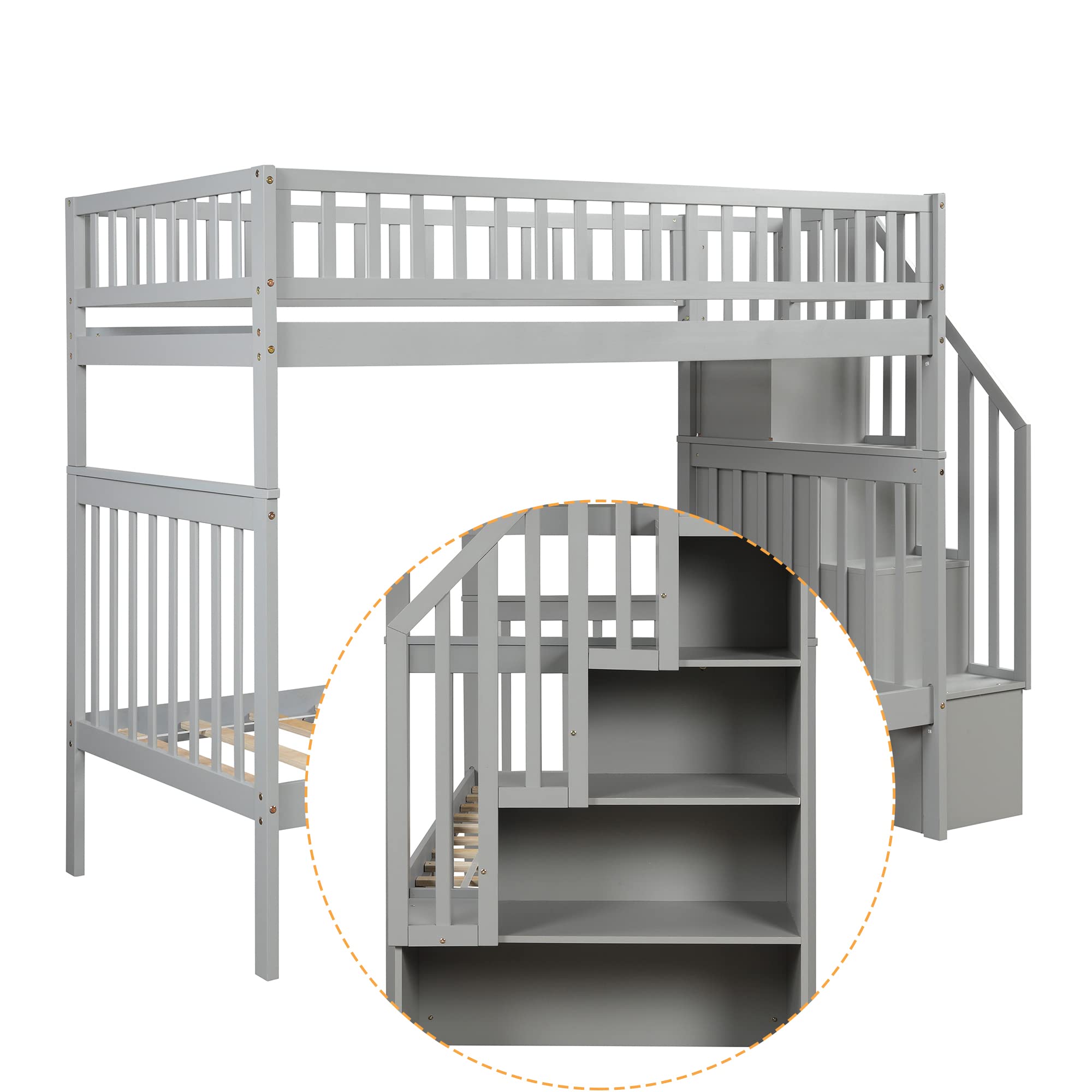 Harper & Bright Designs Bunk Beds Twin Over Twin Size, Solid Wood Bunk Bed with Trundle for Kids and Toddler (Grey Bunk Beds with Trundle)