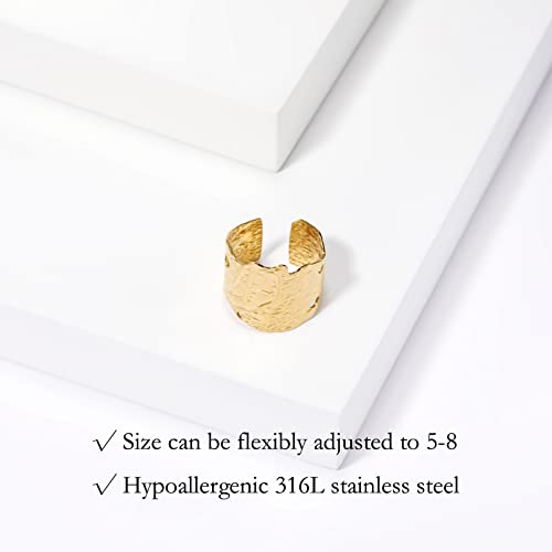 BUEMMR Stackable 14K Thick Gold Chunky Band Open Ring for Women Stacking Adjustable Wide Cuff Rings Fashion Jewelry