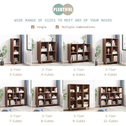 IOTXY Freestanding Open Cubes Bookcase - 2-Tier Floor Standing Wooden Storage Display Cabinet Organizer with Legs for Home Office, 6-Cubes Open Shelf Low Short Bookshelf, Walnut