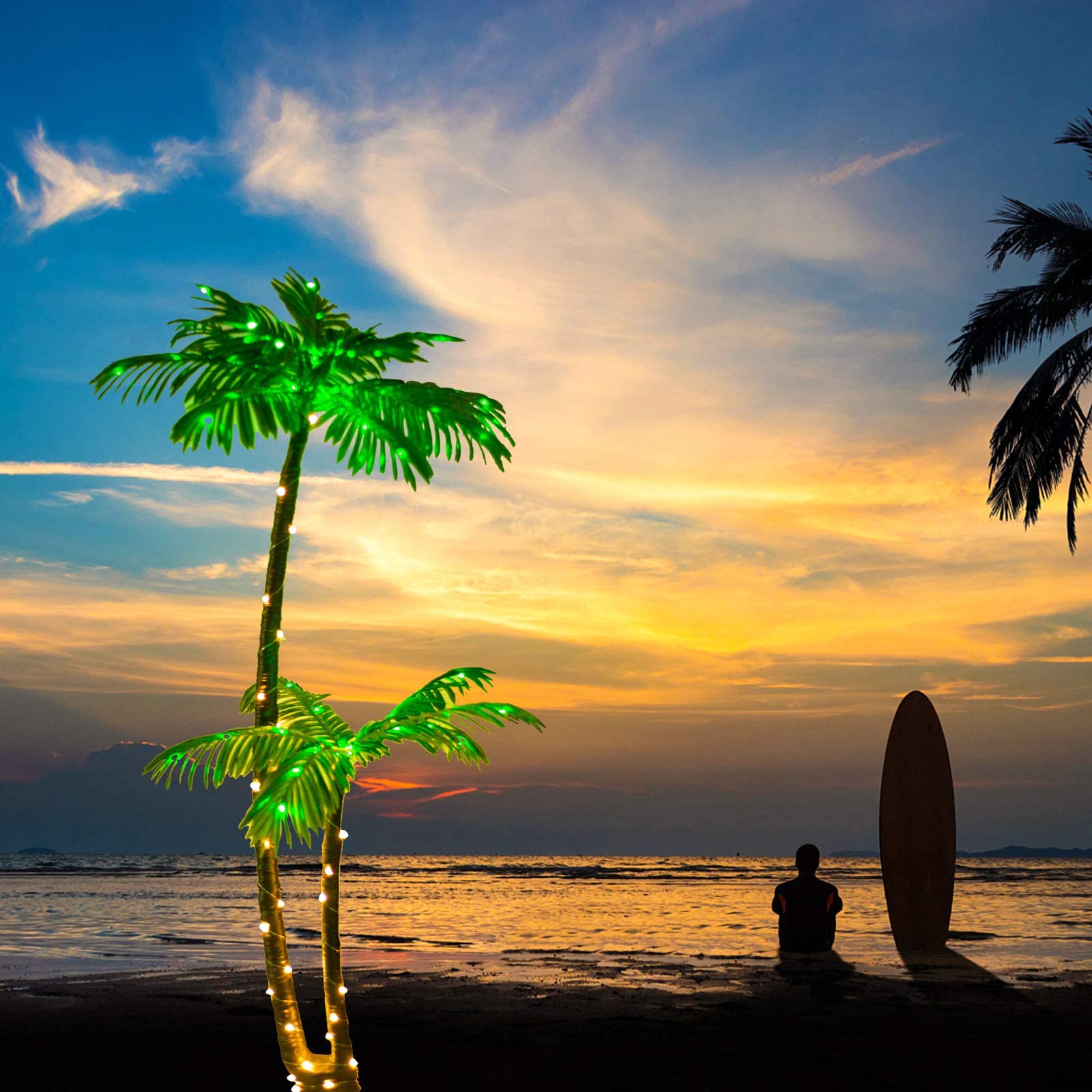 Mulcolor Lighted Palm Tree 5-Ft 121 LED Artificial Palm Tree Decor-Decoration for Home, Party, Christmas, Nativity, Outdoor Patio, Green, 60 inches