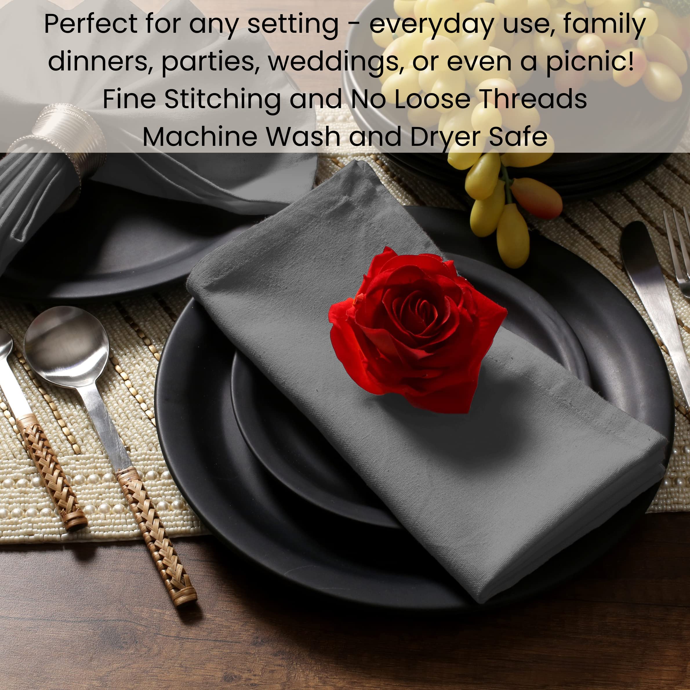 Cotton Clinic Cloth Dinner Napkins - Perfect Everyday Use Table Napkins - Soft Durable Washable - Ideal for Party Wedding Christmas Easter - Set of 12-20x20 inches Grey Napkins