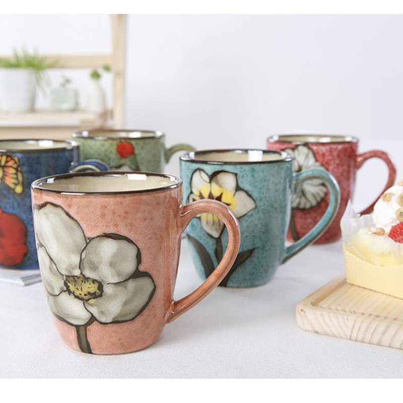 Ceramics 12oz Cappuccino Mug,Coffee mugs,Tea mugs,Kiln Glazing Process,Microwave and Dishwasher Safe, Perfect For Tea, Espresso, Latte - Porcelain Mugs for Kitchen or Cafe (Red+Blue+Green+Pink)