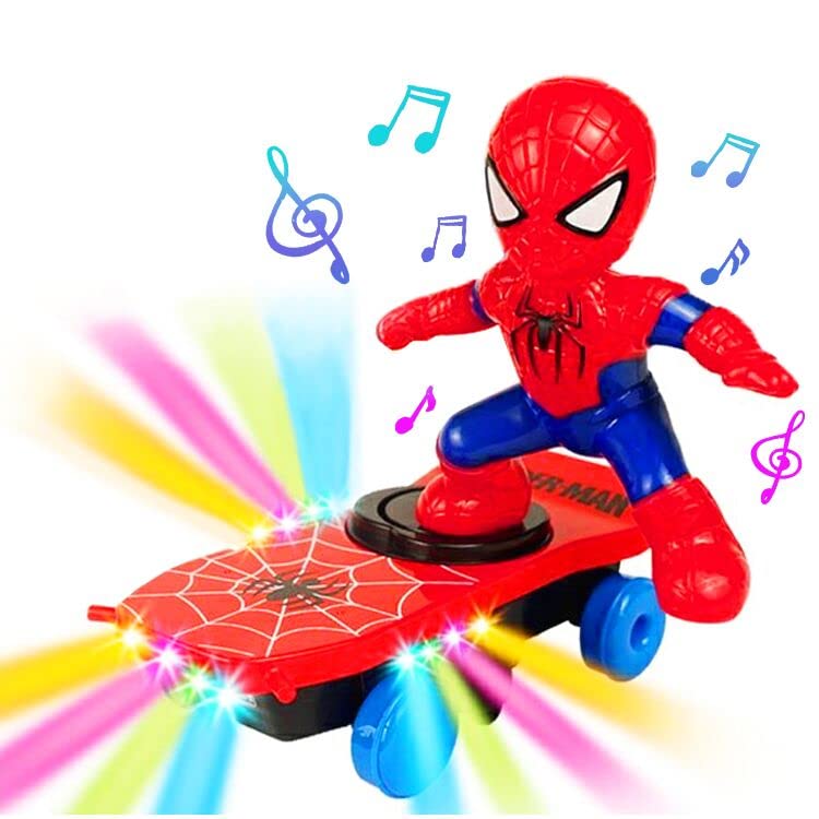 Outmeci Stunt Skateboard Scooter Electric Universal Rotating Tumble Music Led Light Cartoon Balance Bike Toy, Interactive Educational Gift Toys for 3 4 5 6 7 Years Old Boys Girls (red)