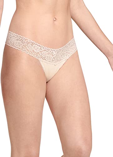 Jockey Women's Underwear Cotton Stretch Lace Thong, Dusty Sand, 2XL