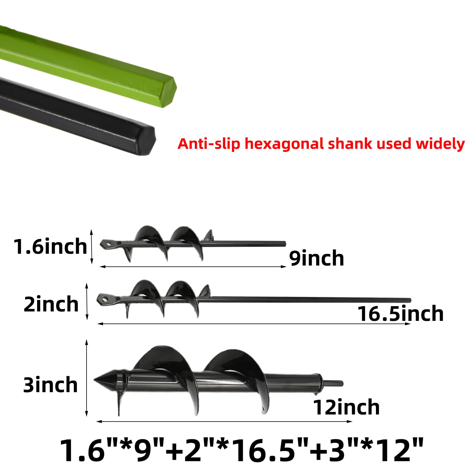 CHCYWJGJ Upgrade 3-Piece Auger Drill Bit for Planting 1.6x9in,2x16in and 3x12in Hole Digger for Any Hex Drive Drill,Garden Auger Spiral Drill Bit for Sand