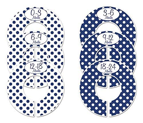 C152 Navy Baby Boy Nursery Closet Clothing Size Dividers Set of 6 Fits 1.25 Inch Rod