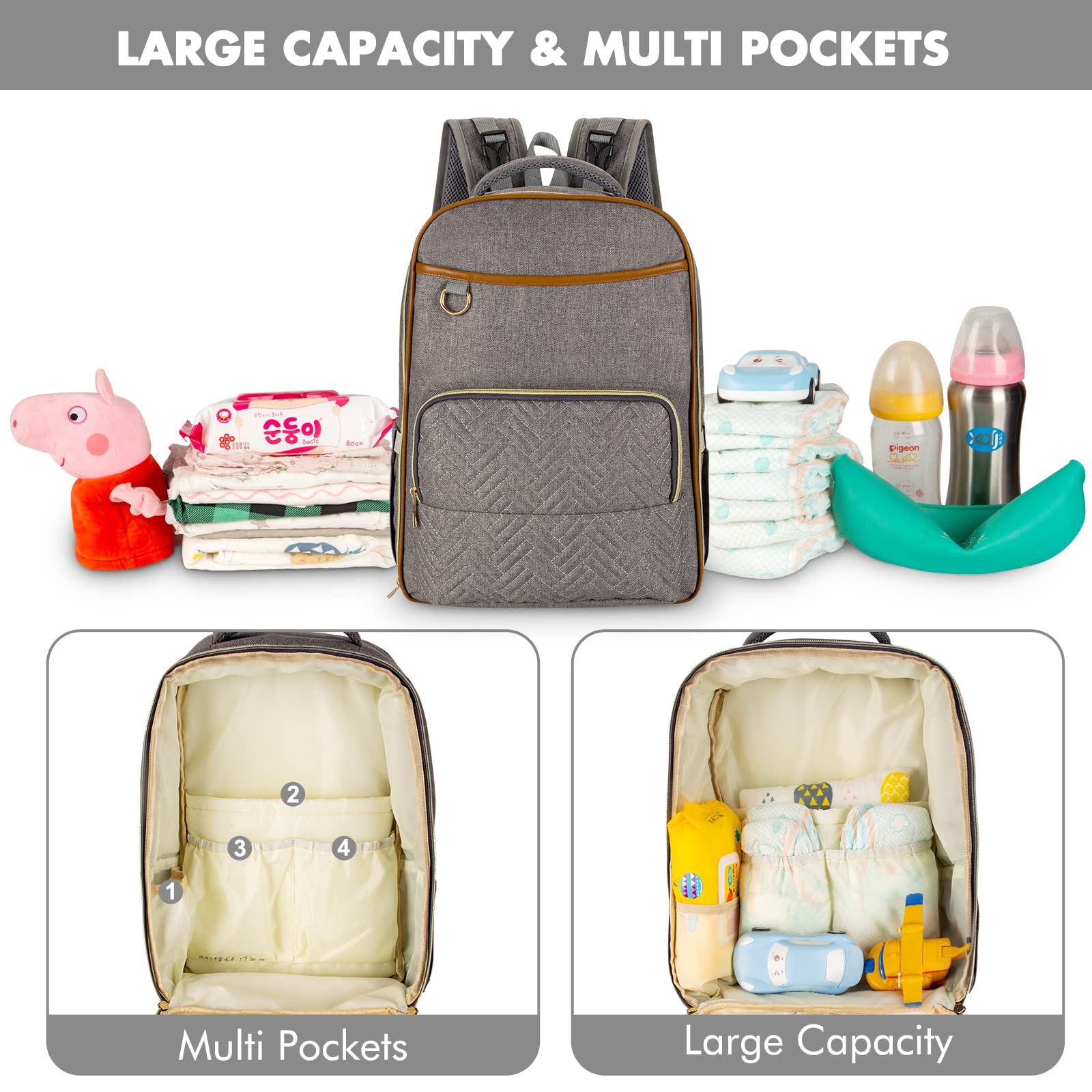 Diaper Bag Backpack Baby Girl Boy Diaper Bag Maternity Nappy Diaper Backpack Waterproof Diaper Bags with Large Capacity Bottle insulation for Mom Dad(Grey)