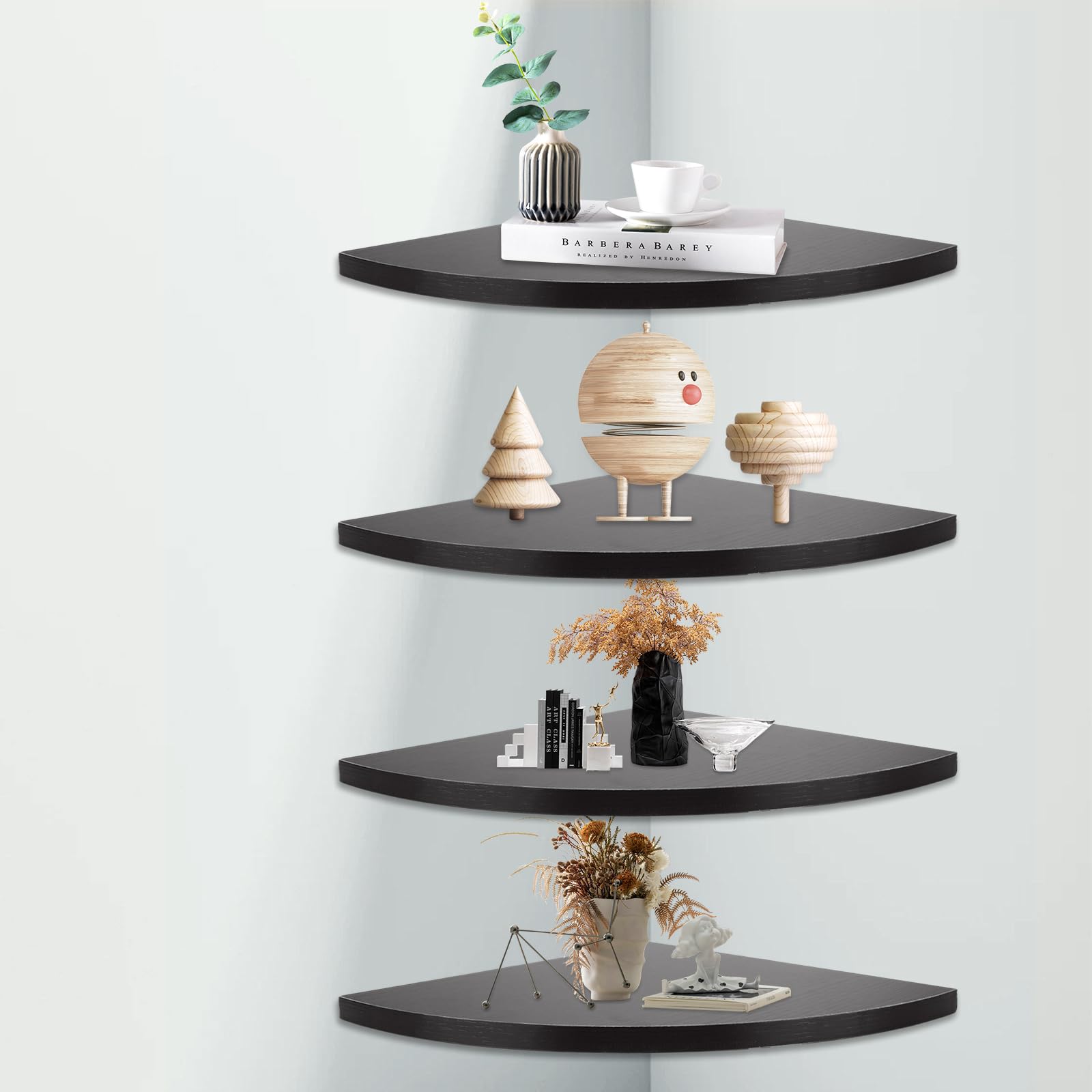 CYEAH 4 Pcs Corner Floating Shelves for Wall, 11.8 inch Corner Wall Shelves, Fan-Shaped Wall Mounted Corner Storage Display Shelving for Bathroom, Bedroom, Living Room, Kitchen
