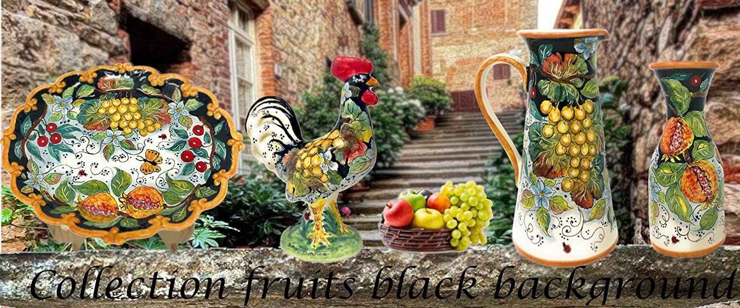 CERAMICHE D'ARTE PARRINI - Italian Ceramic Spoon Rest Holder Decorated Grape Background Black Pottery Art Hand Painted Made in ITALY Tuscan