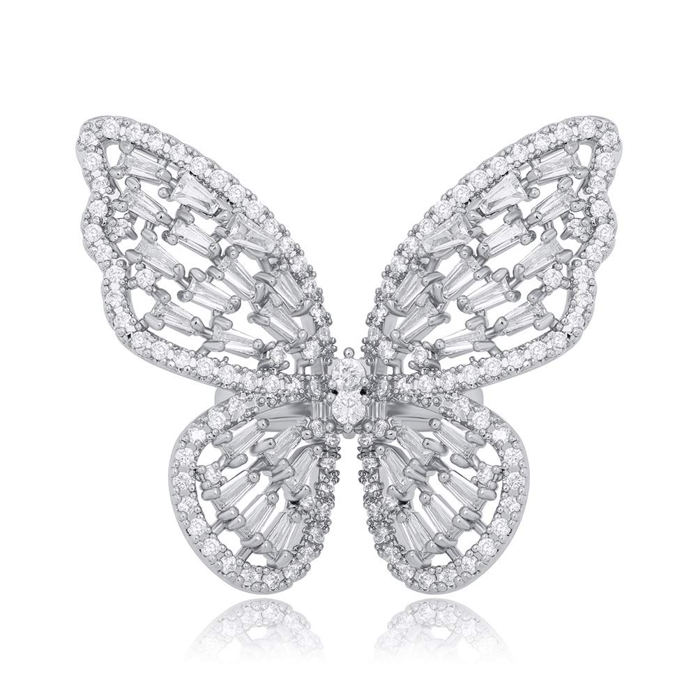 Ayaoch Sterling Silver Adjustable Butterfly Rings for Women Cubic Zirconia Ring Jewelry (silver)