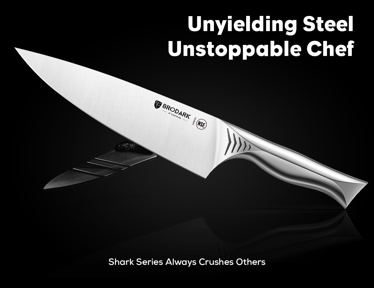 BRODARK Kitchen Knife Set with Block, 15-Piece Knife Block Set with Built-in Sharpener, Dishwasher Safe Knives Set for Kitchen, NSF Certified Stainless Steel Kitchen Knives, Shark Series