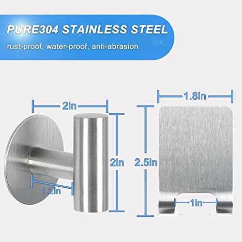 HADWER Towel Hooks 6 Pack - Silver Towel Hooks Heavy Duty Robe Hooks for Bathroom (Two Types of Hooks)