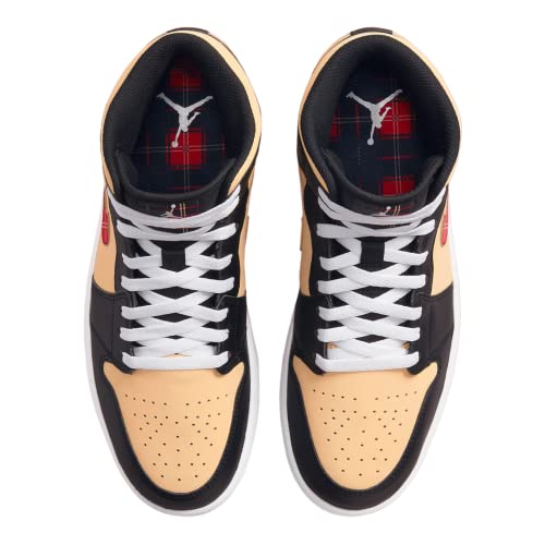 Nike Men's Air Jordan 1 Mid SE Sneaker, Black/Multi-color-sesame, 12