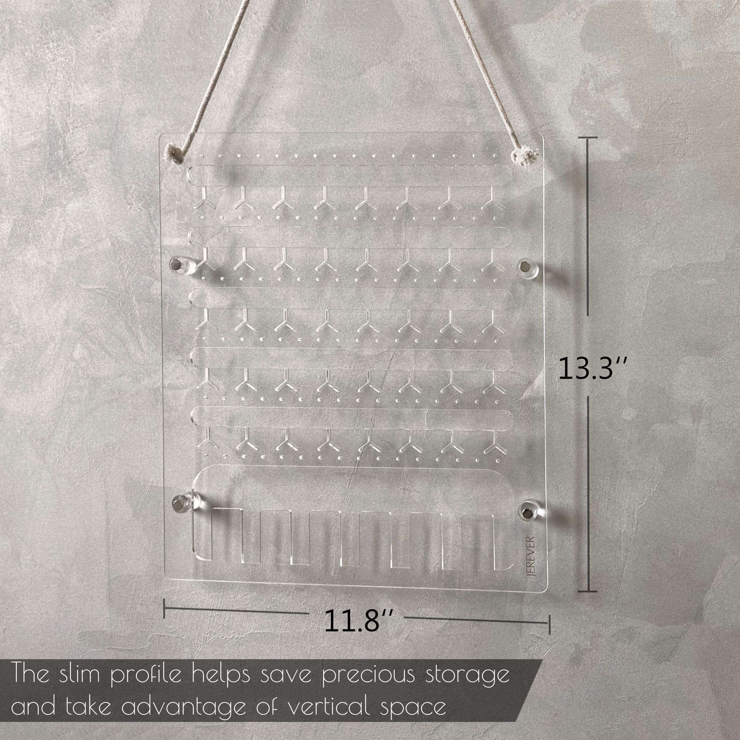 JEREVER Earring Holder for Wall Hanging Jewelry Organizer Display Acrylic Hanger Rack with 96 Holes, 6 Hooks for Necklaces, Bracelets (Accessories are not included)