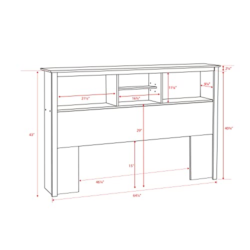 Prepac Freestanding Full/Queen Bookcase Headboard, 65.75"W x 11"H, Black
