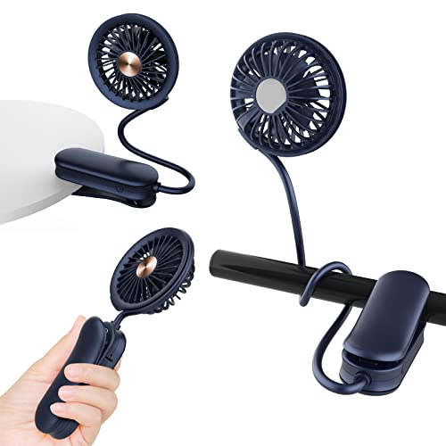 NAUKID Mini Handheld Fan, Portable Personal Fan,4 IN 1 Hand Fan with Rechargeable Battery Operated,3 Speed Adjustable Strong Wind for Home Office Desktop and Travel (Blue)