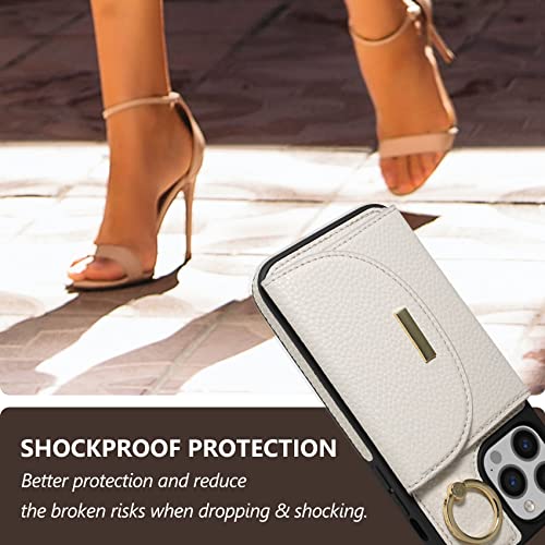 Keallce Case for iPhone 13 Pro Max 6.7'' 2021, Flip Wallet Case with Card Slots, Ring Stand Holder Kickstand, Folio Leather Protective Phone Cover for Women Compatible with iPhone 13 Pro Max 5G, Beige