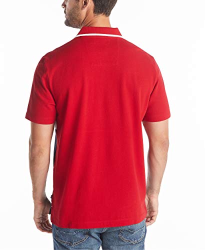 Nautica Men's Short Sleeve 100% Cotton Pique Color Block Polo Shirt, Red, Large