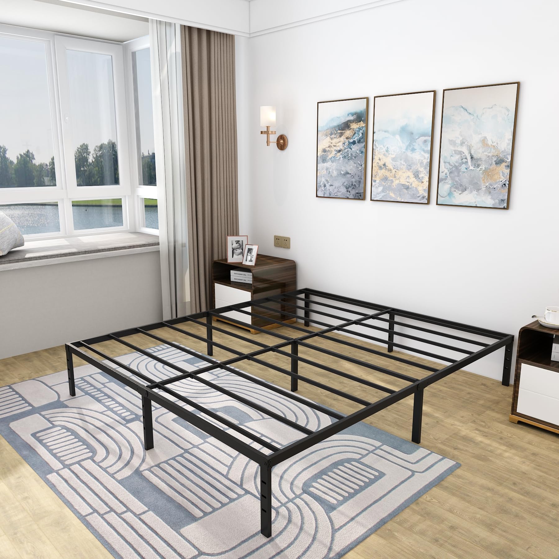 Caplisave King Size Bed Frame Metal Platform, 14 Inch High Heavy Duty King Bed Frames, Max 3500lbs Sturdy Metal Support,Underbed Storage,Easy Assembly,No Box Spring Needed,Black