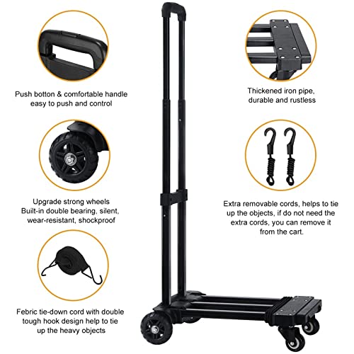 KEDSUM Folding Hand Truck, 290 lbs Heavy Duty Utility Cart with 4 Wheels Solid Construction, Portable Fold Up Dolly, Compact and Lightweight for Luggage, Personal, Travel, Moving and Office Use