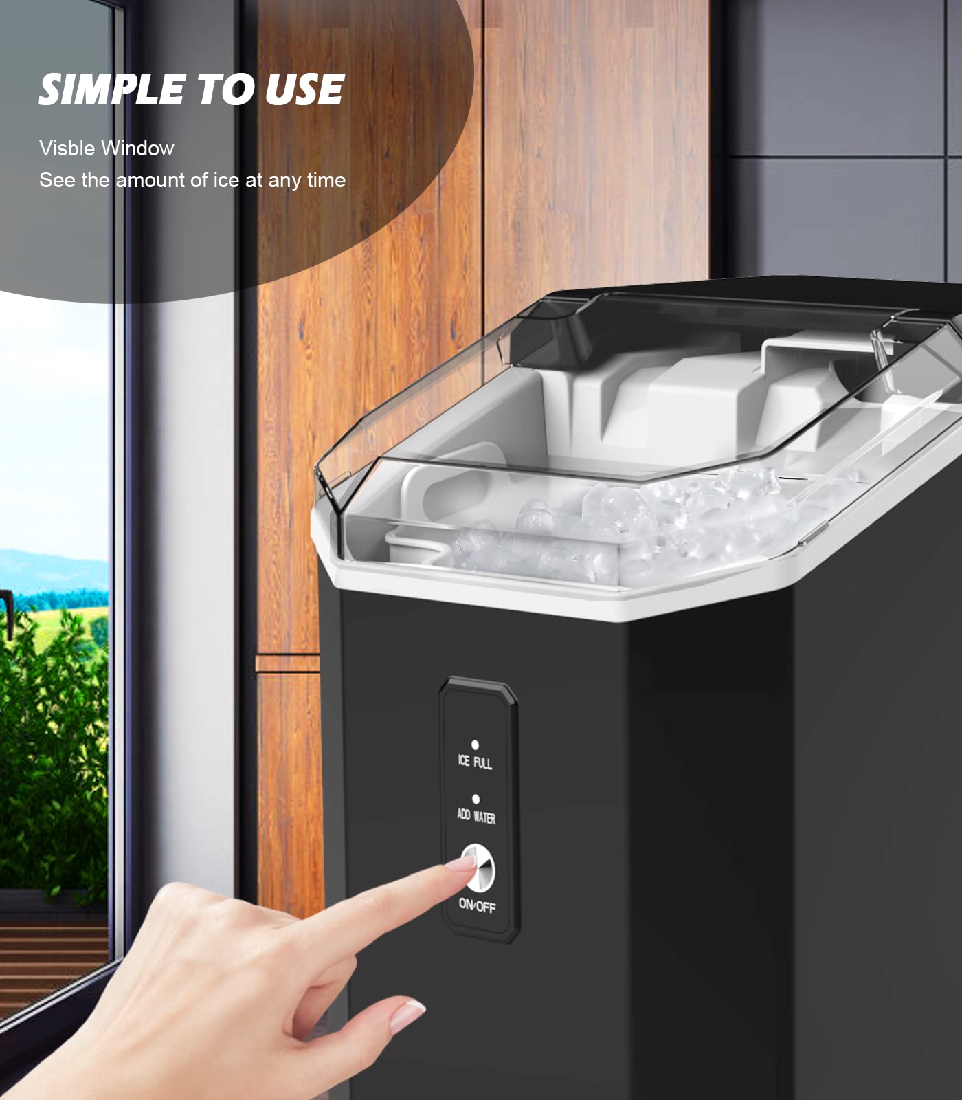 FOOING Nugget Ice Maker Countertop, Crushed Chewable Maker, Self Cleaning Makers with One-Click Operation, 34Lbs/24H, Pebble Portable Machine Scoop for Home Bar Camping RV