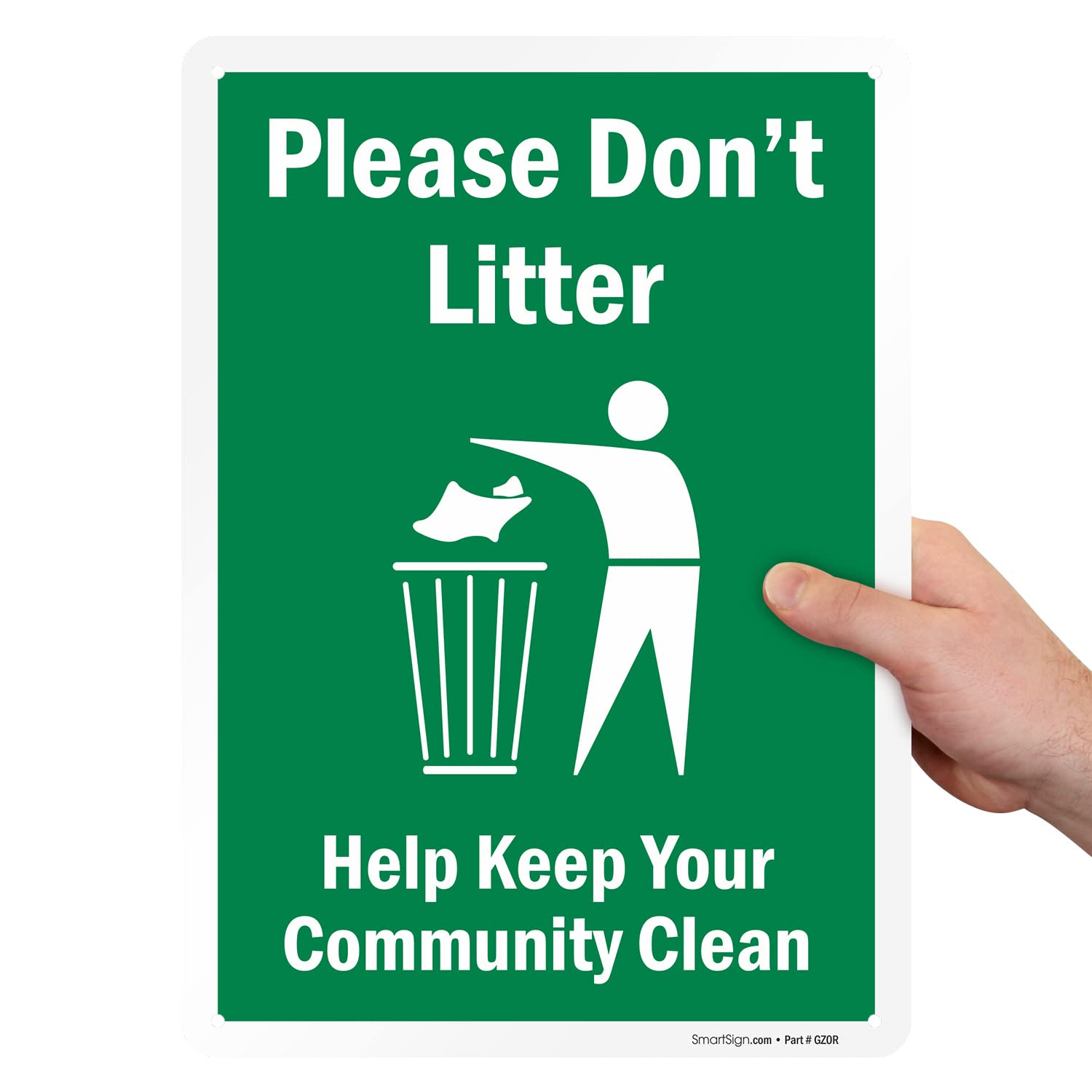 SmartSign 14 x 10 inch “Please Don't Litter - Help Keep Your Community Clean” Metal Sign, 40 mil Laminated Rustproof Aluminum, White and Green, Made in USA