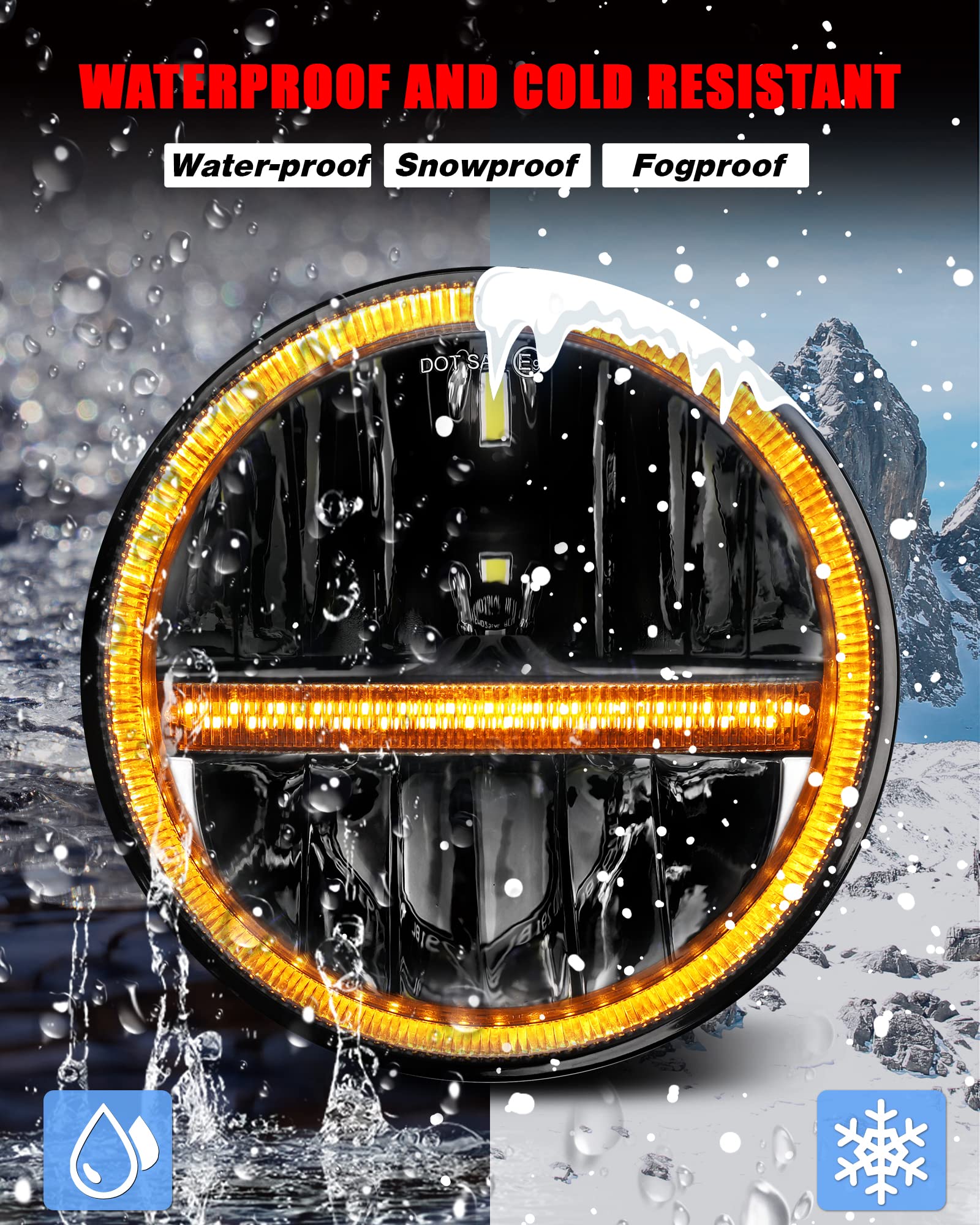 UNI-SHINE 7 inch led headlight, 7" round LED Headlights H6024 led Headlight White Halo Headlight Running Amber Turn Signal Seal Beam Compatible with Jeep Wrangler JK TJ JL CJ
