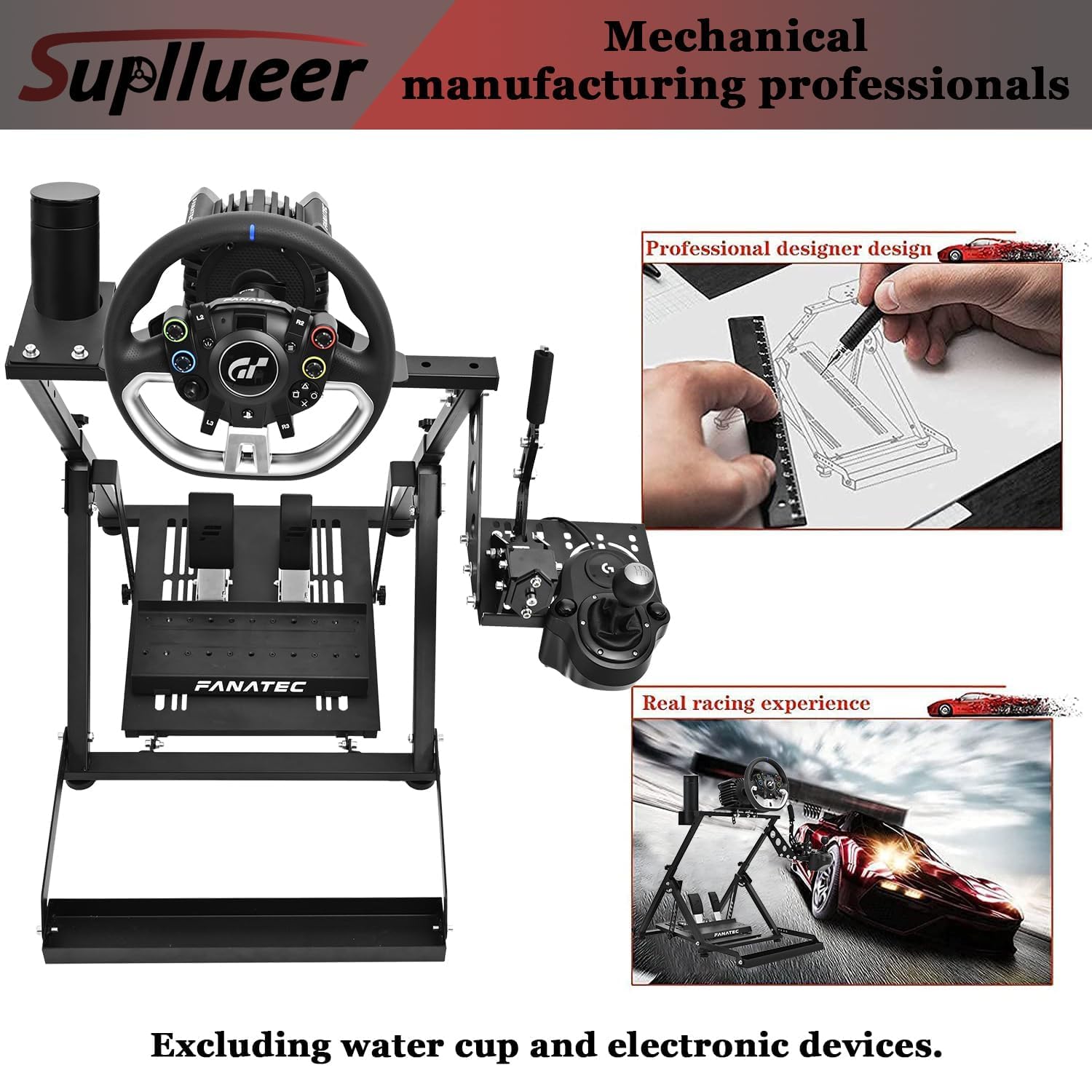 Supllueer Foldable Racing Wheel Stand with Seat Slot Fit for Logitech G25 G27 G29 G920 G923,Thrustmaster T248 T300RS T300 T500,Fanatec,Steering Wheel Stand,No Wheel,Shift,Pedals,TV