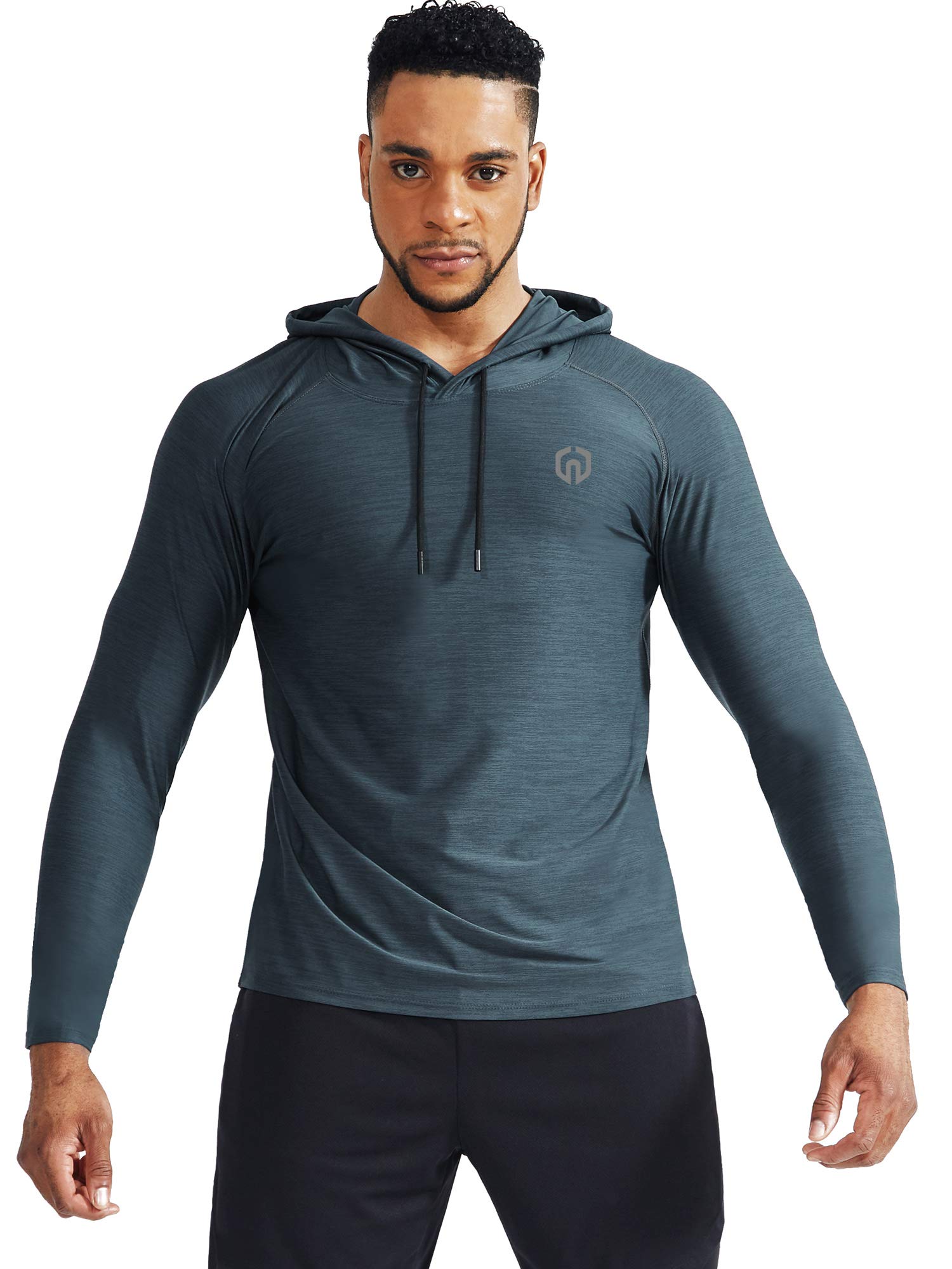 NELEUS Men's 2 Pack Dry Fit Running Shirt Long Sleeve Workout Athletic Shirts with Hoods,5071 Slate Grey,Dark Grey,US XL,EU 2XL