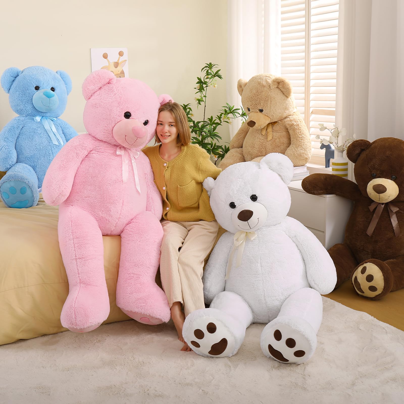 Tezituor Giant Teddy Bear Stuffed Animal,Brown Life Size Plush Teddy Bear,Soft and Cuddly Mother and Baby Set Plush Gift,52 Inches