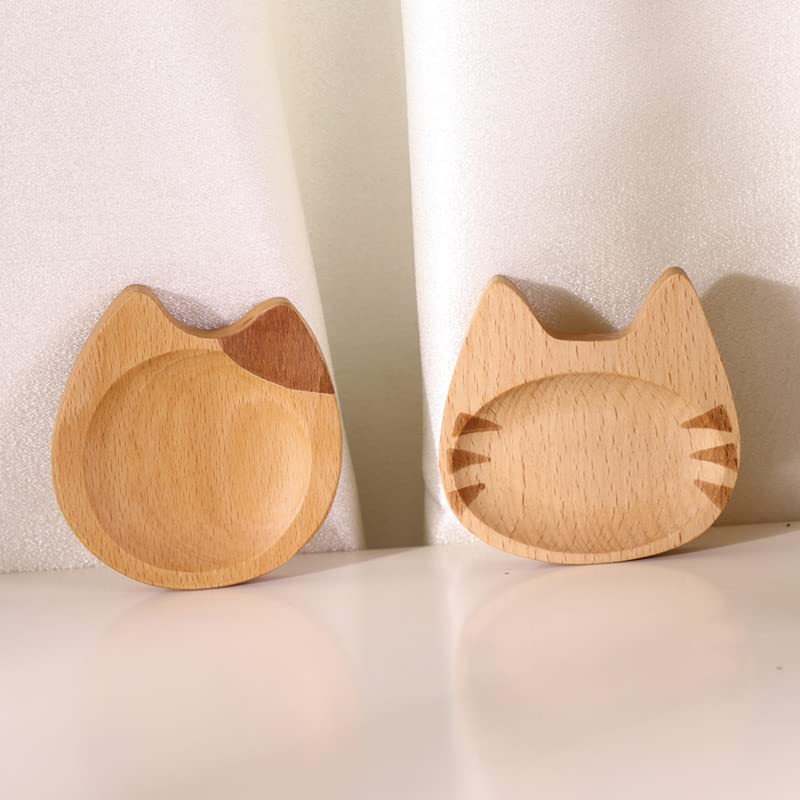 Wood Cat Coffee Spoon Rests - 2 Cute Cat Kitten Wooden Coffee Spoon Rest Teaspoon Holder Coffee Station Decor Coffee bar Coffee Stirrers Holder for Home Kitchen Accessories, Cat Lover Gifts