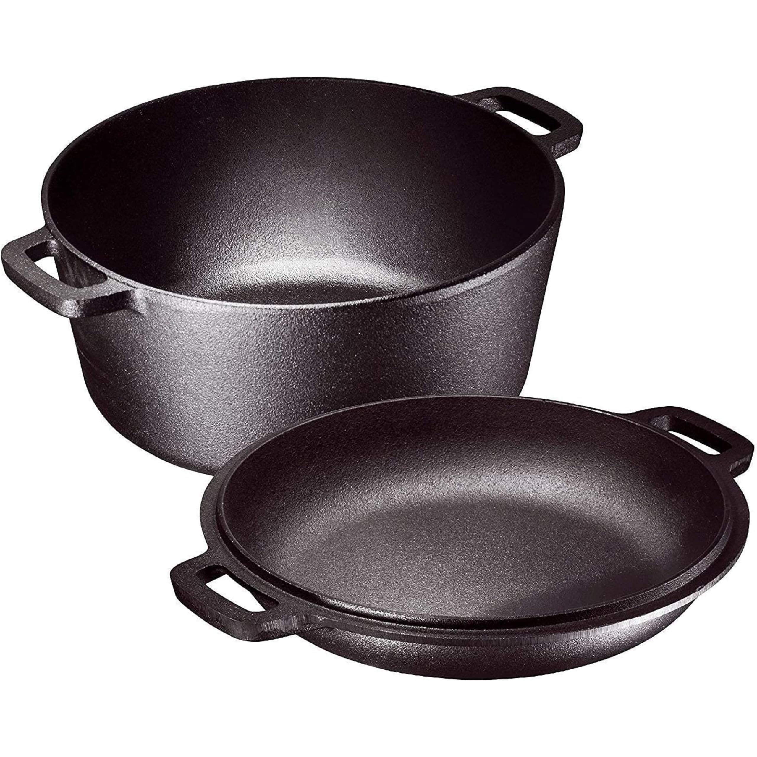 Bruntmor 2-in-1, 5 Quart Enamel Cast Iron Dutch Ovens With Handles, 5 Qt Red Cast Iron Skillet, Enameled All-in-One Cookware Braising Pan For Casserole Dish, Crock Pot Covered With Cast Iron