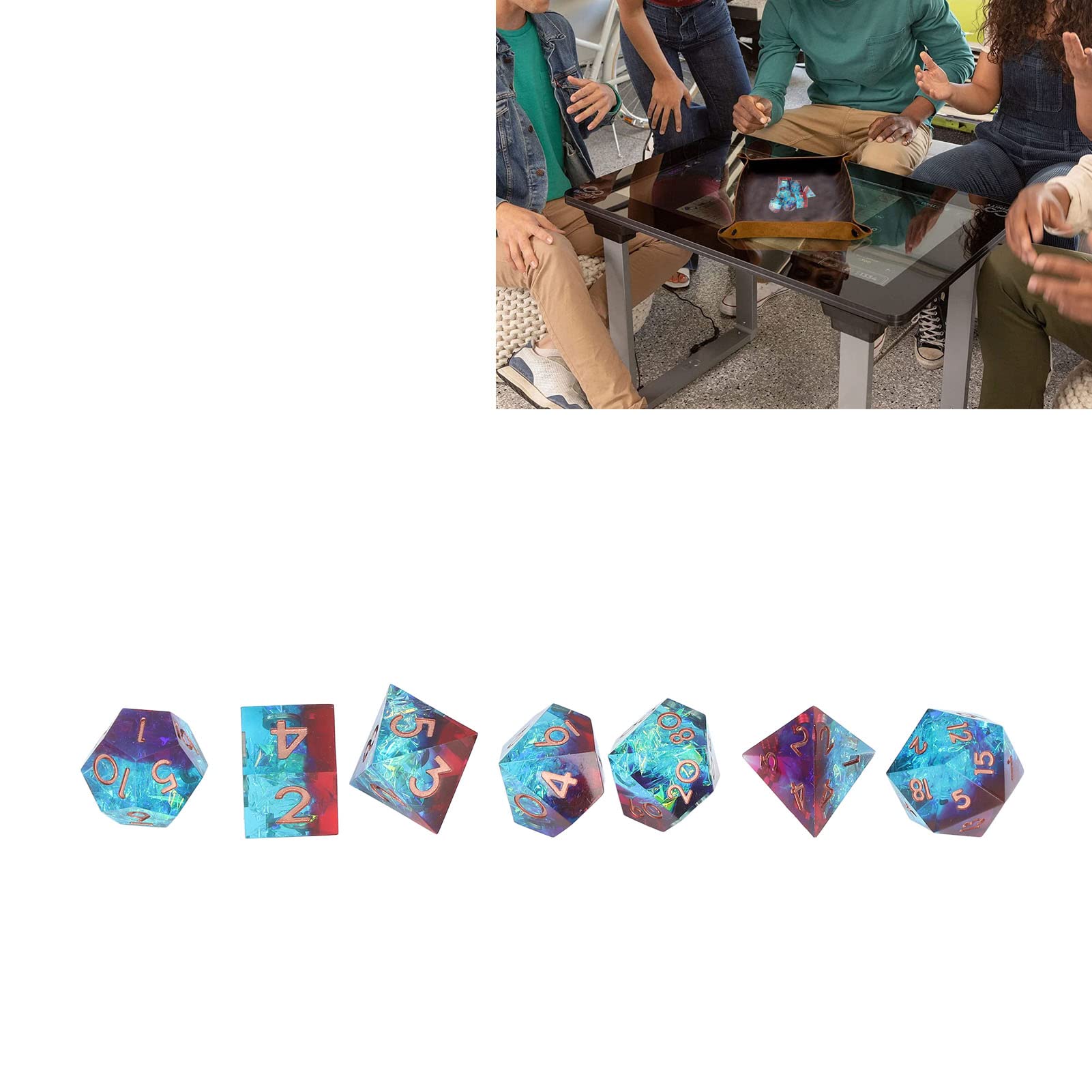 DND Dice Set, Resin Polyhedral D/D Dragon Dice with Box for Dungeons/Dragons Pathfinder TTRPG, 7 Pack(Blue and Red) Adult Spoof Whole Person Toys