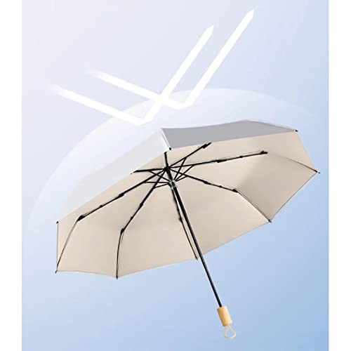 GYY One-Key Automatic Umbrella to Open&Close with Double-Layer(Titanium Silver&Vinyl),8-Bone&3-Fold for Sunny&Rainy (Cream Beige)