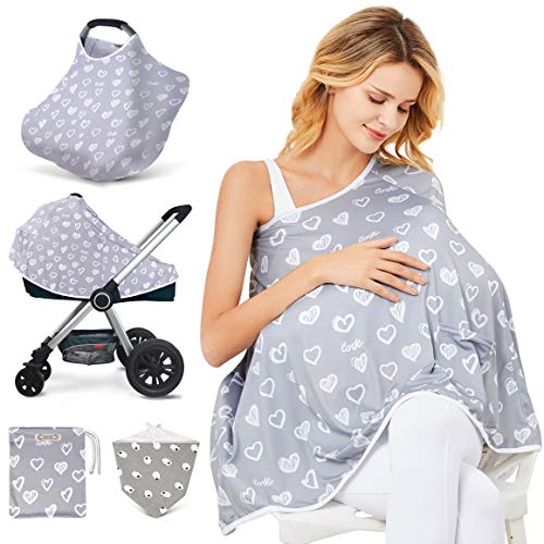 Kefee Kol Baby Nursing Cover & Nursing Poncho - Multi Use Cover for Baby Car Seat Canopy, Shopping Cart Cover, Stroller Cover, 360° Full Privacy Breastfeeding Coverage, Baby Shower Gifts for Boy&Girl