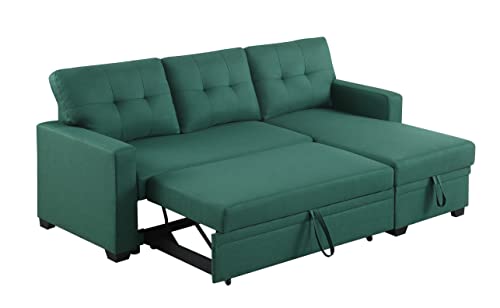 FAVSH Linen Upholstered Sectional Sofa,L-Shape Convertible Sleeper SectionalSofa with Storage Chaise and Pull-Out Bed for Living Room,Apartment,Office,Green