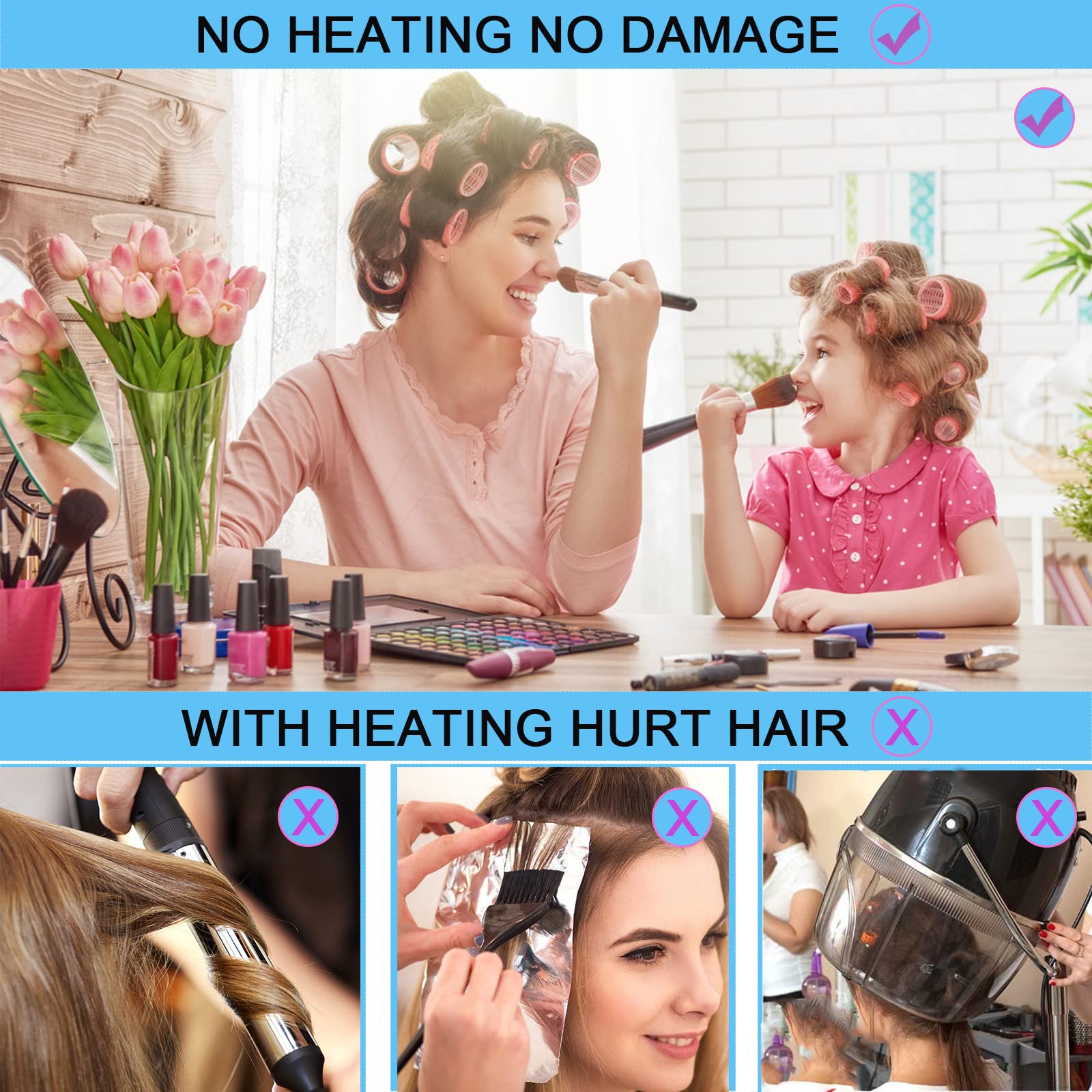 Hair Roller Set 12pcs, Hair Curlers Rollers Self Grip Hair Roller with Clips, Hair Rollers Salon Hair Dressing DIY Curly Hairstyle, Jumbo, random color
