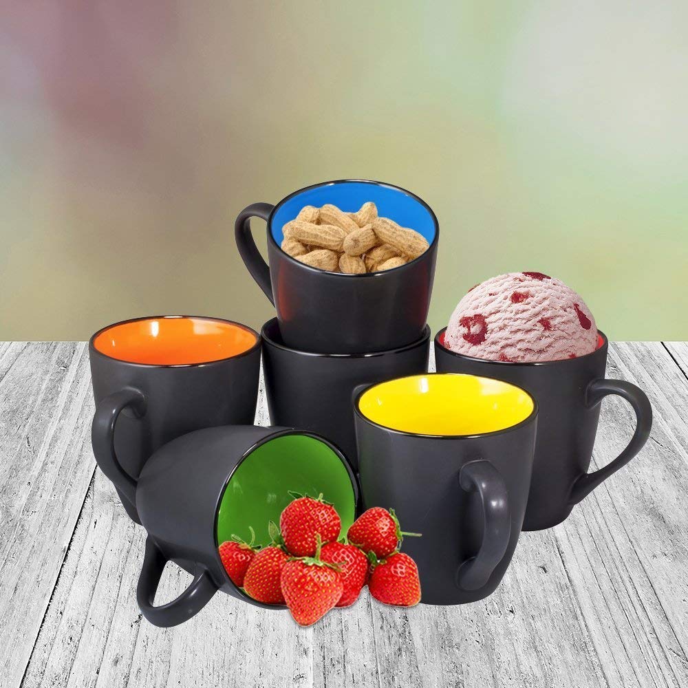 Bruntmor 24 Ounce Black Ceramic Coffee Mugs Set of 4, Best Oversized Coffee Mugs, Ideal for Large Latte, Birthday Gift, Party Occasion, Sturdy Handles, Tea Cups