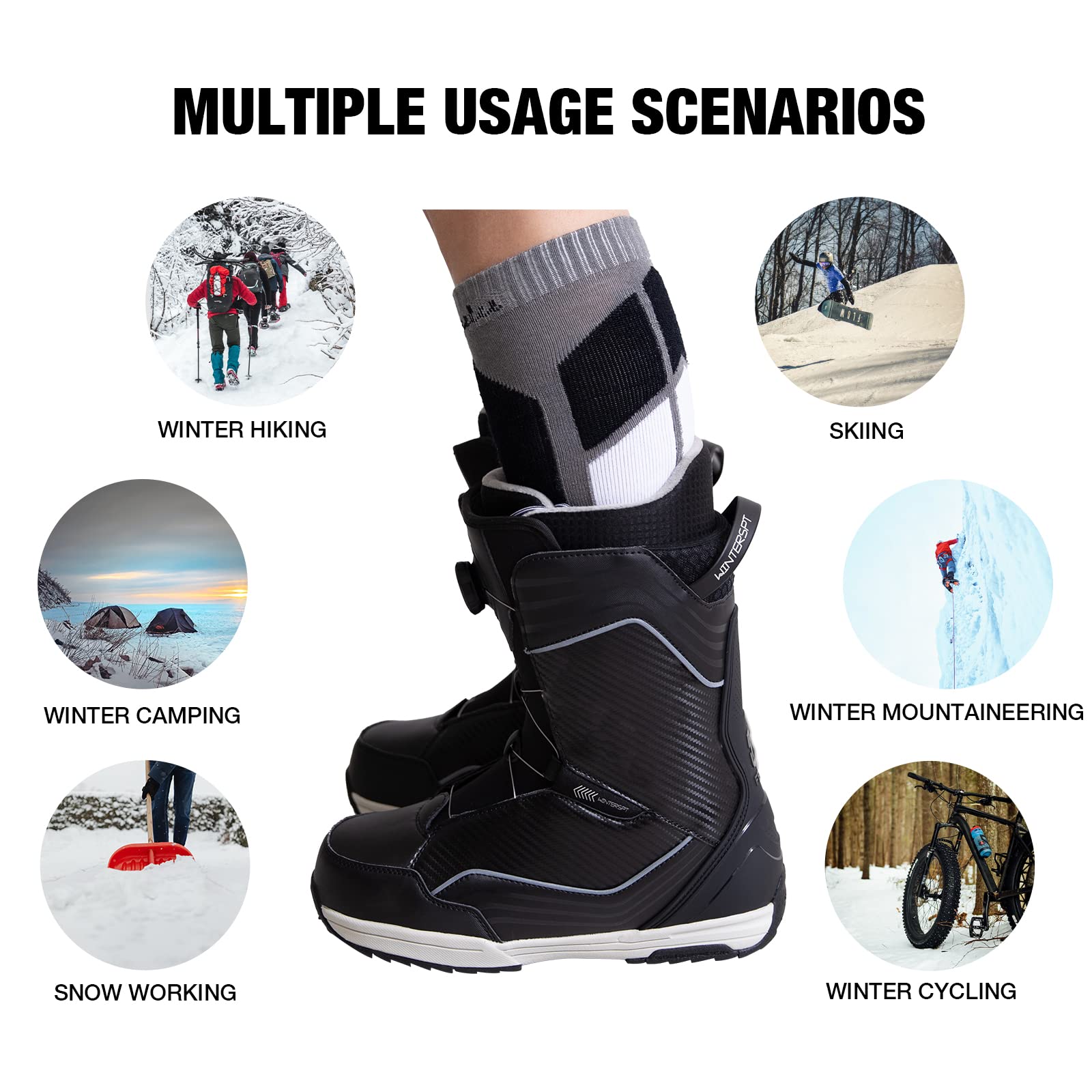 Bulinlulu Merino Wool Ski Socks 2 Pairs Pack for Skiing, Snowboarding, Hunting Hiking Cold Weather, Winter Performance Sport Socks(Black,Medium)