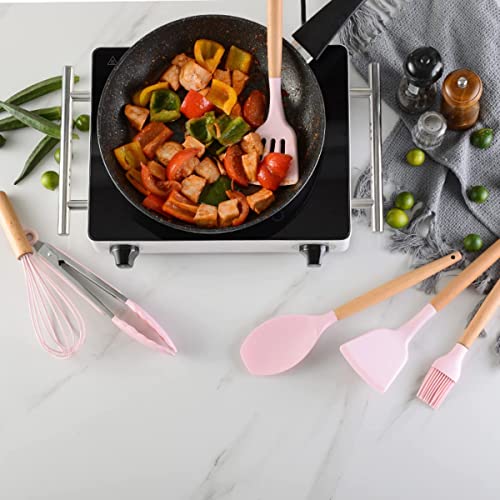 Keidason Silicone Cooking Utensils Set, 12-piece Kitchen Utensil Set Non-stick Cookware Is Heat-resistant, BPA-free, Cooking Tools, Stirring Kitchen Tool Set (Pink)