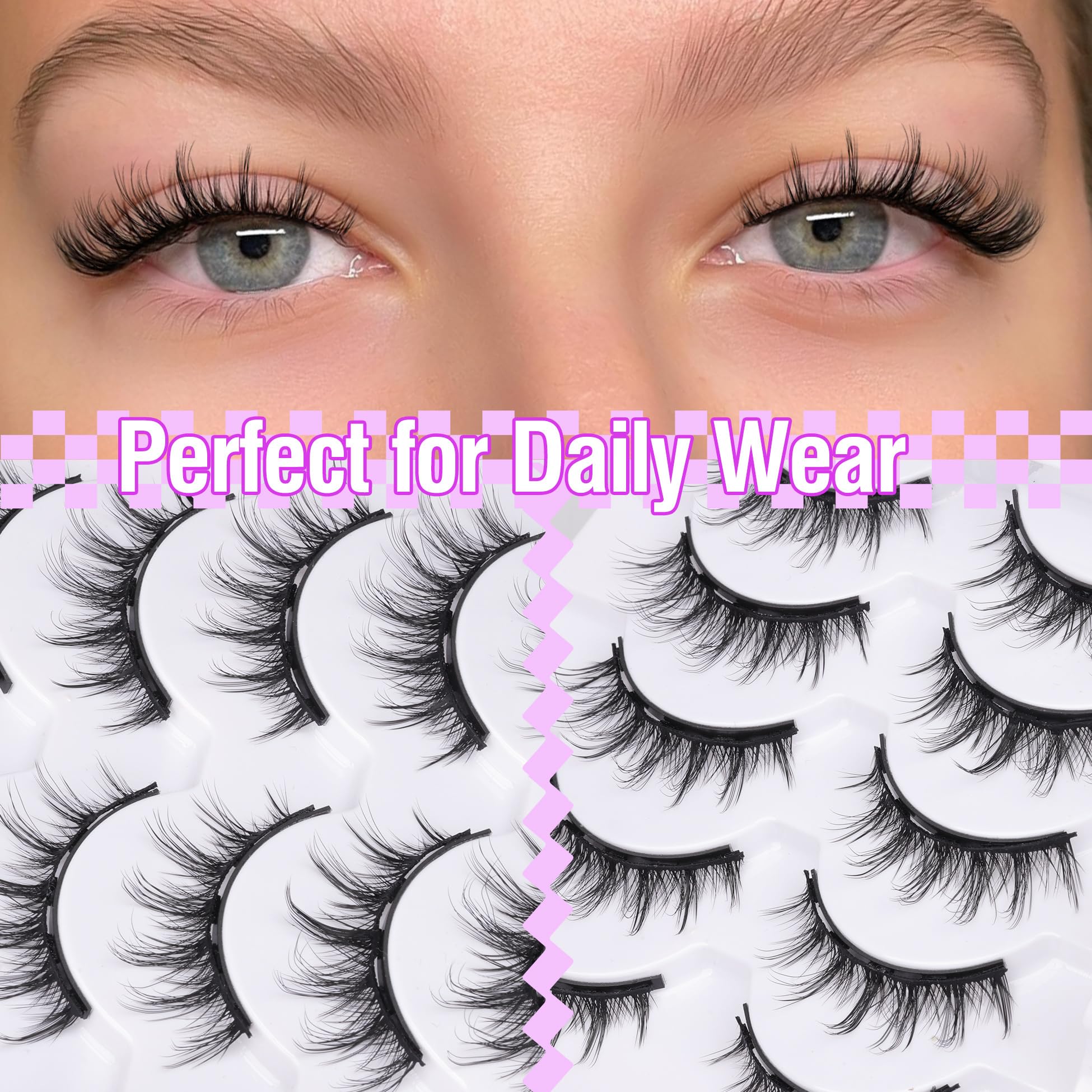 Colored Lashes Mink Fluffy Volume False Eyelashes 20MM Curly Long Dramatic Lashes with Color Full 5D Wispy Fake Eyelashes Pack 5 Pairs Pink Blue lashes by Mavphnee